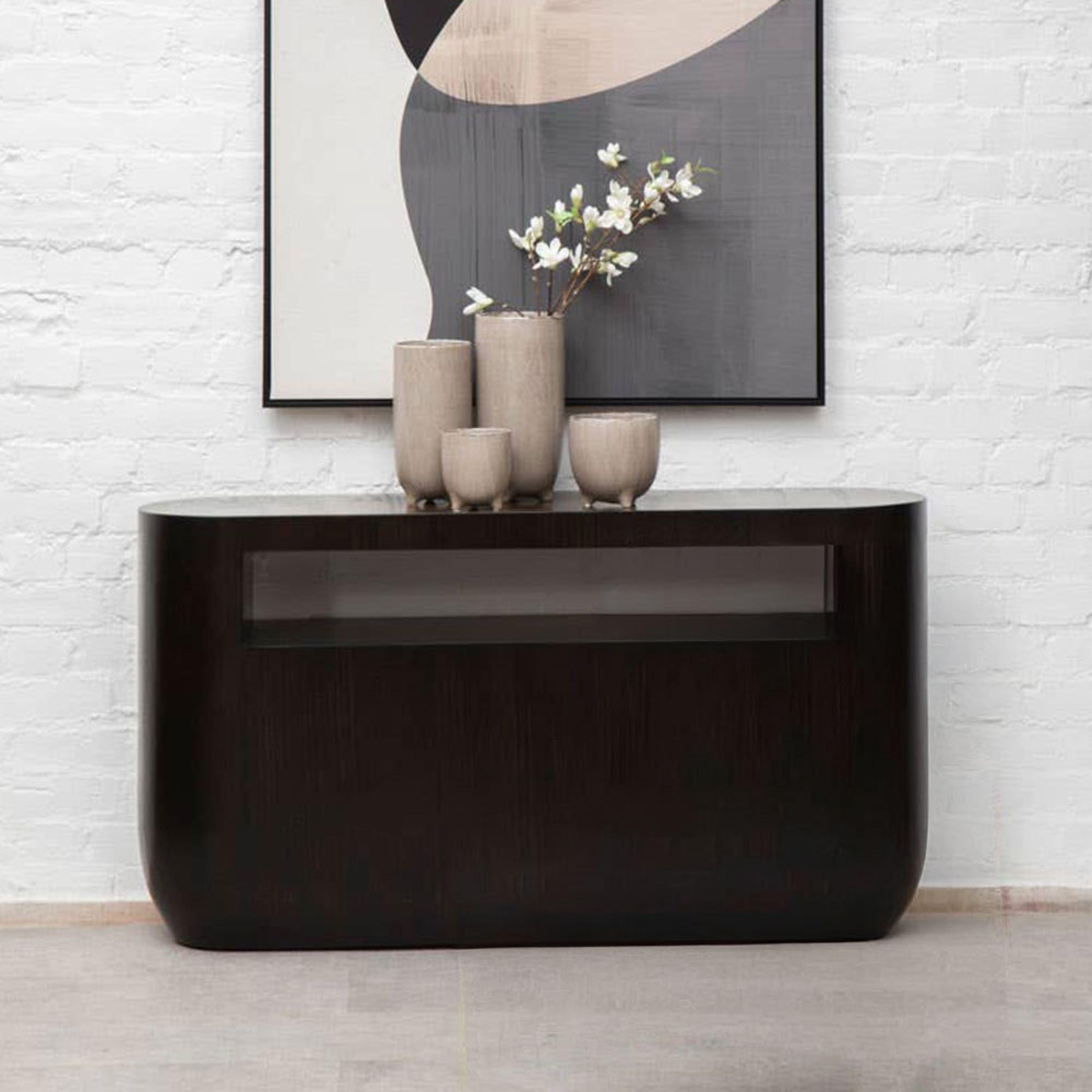 Gabelle Dark Bamboo Wood Oval Console Table | Choice Furniture ...