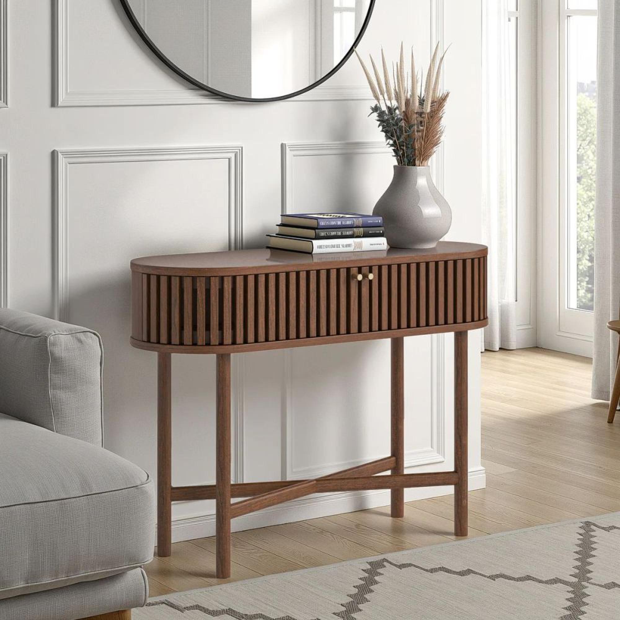 Soho Dark Oak Slatted Round Open Side Table | Choice Furniture ...