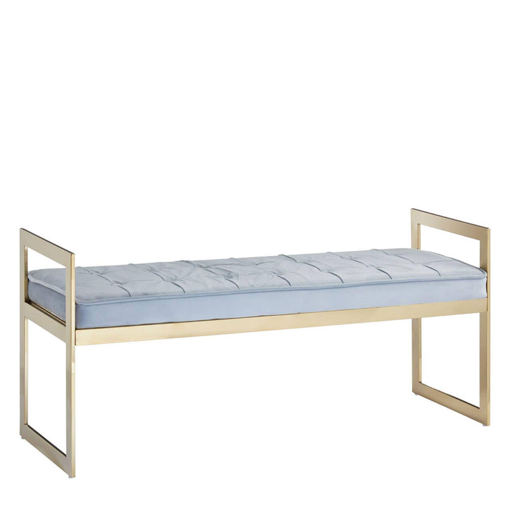 Allure Powder Blue Fabric Tufted Hall Bench with Gold Base | CFS UK