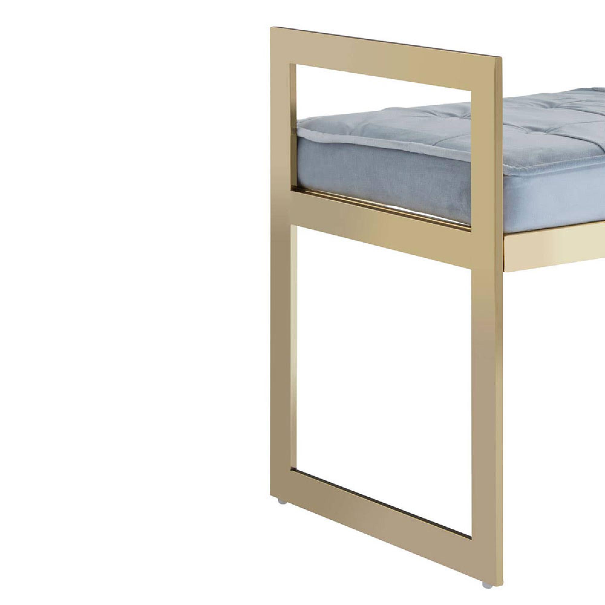 Allure Powder Blue Fabric Tufted Hall Bench with Gold Base | CFS UK