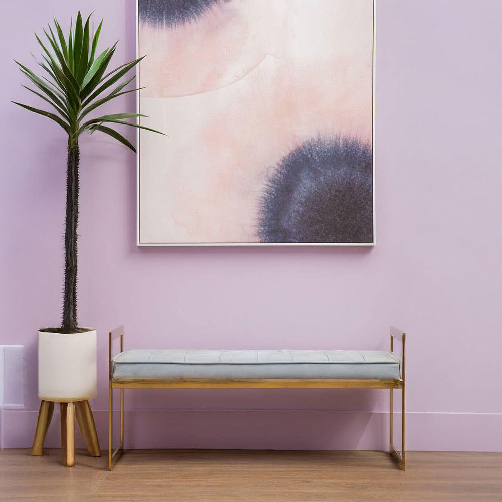 Allure Powder Blue Fabric Tufted Hall Bench with Gold Base | CFS UK