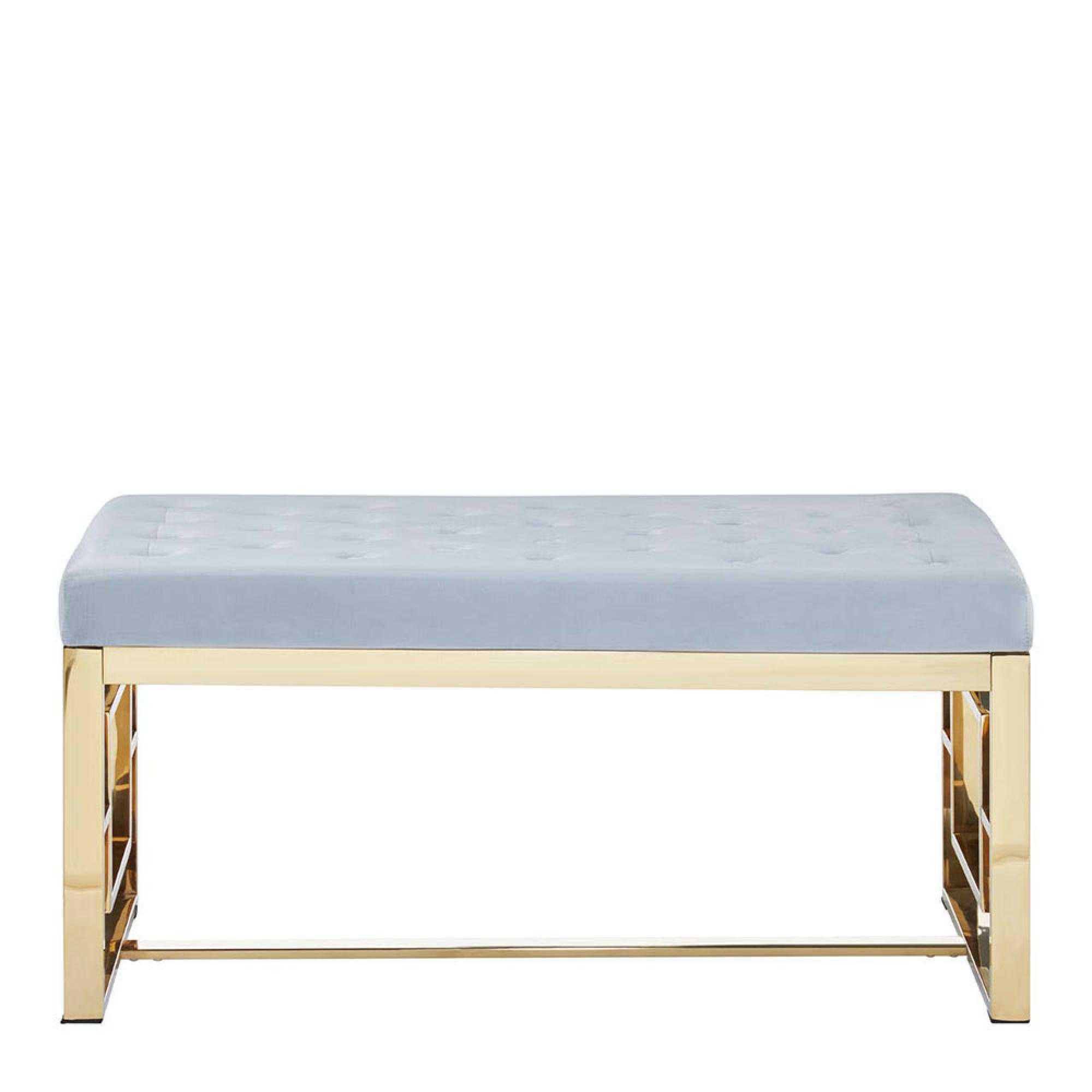 Allure Powder Grey Fabric Tufted Hall Bench with Gold Base | CFS UK