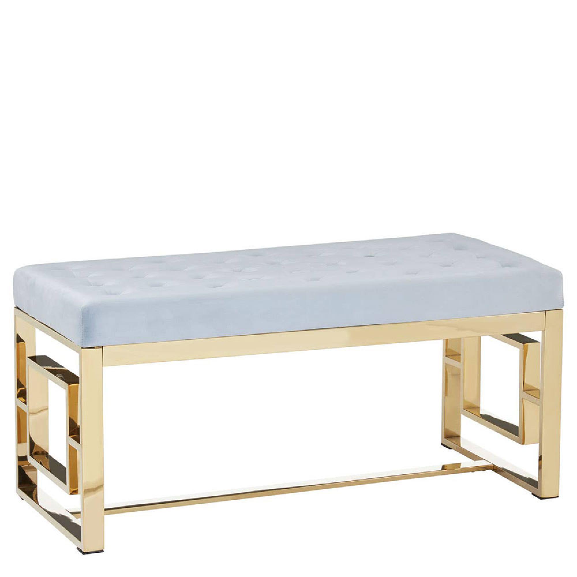 Allure Powder Grey Fabric Tufted Hall Bench with Gold Base | CFS UK