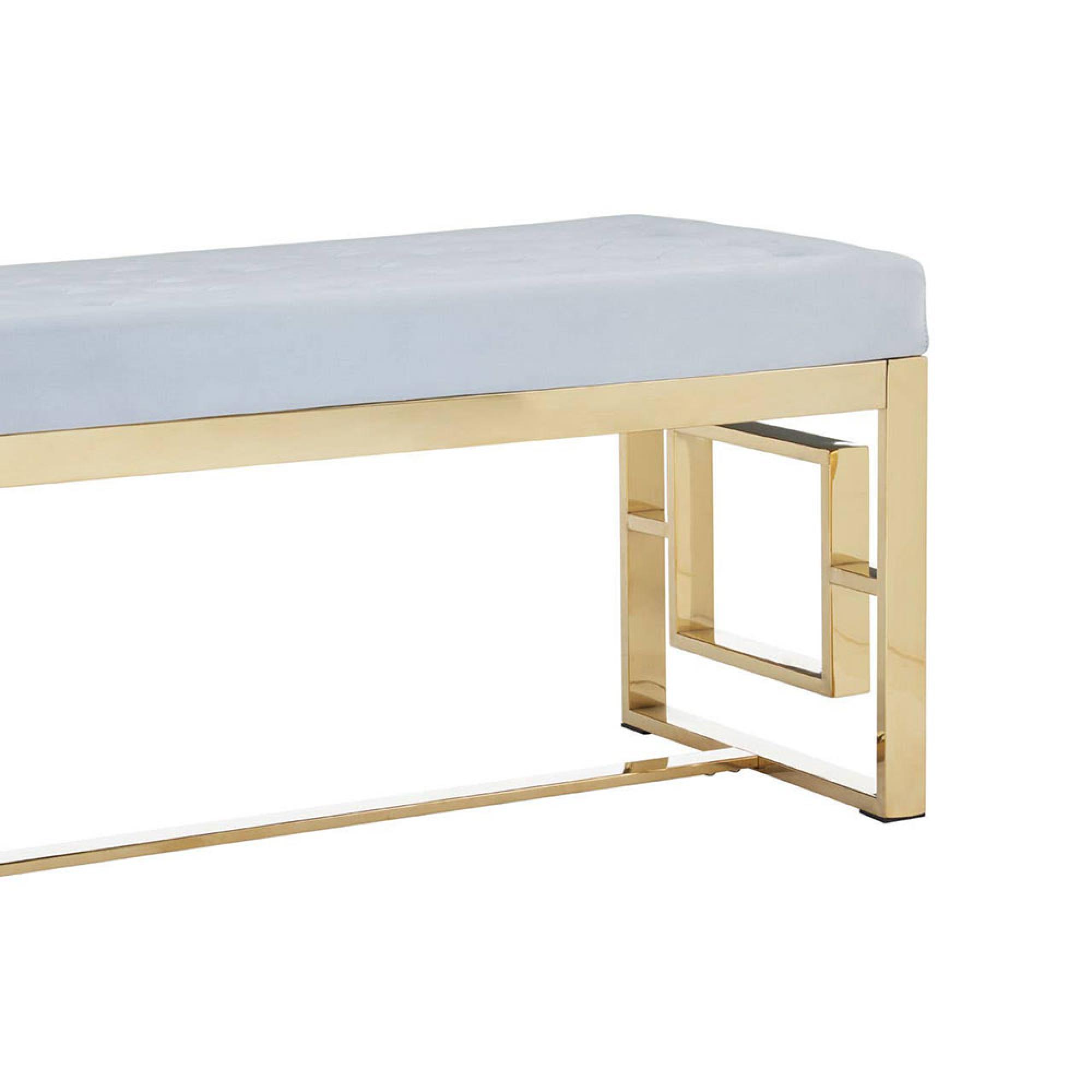 Allure Powder Grey Fabric Tufted Hall Bench with Gold Base | CFS UK