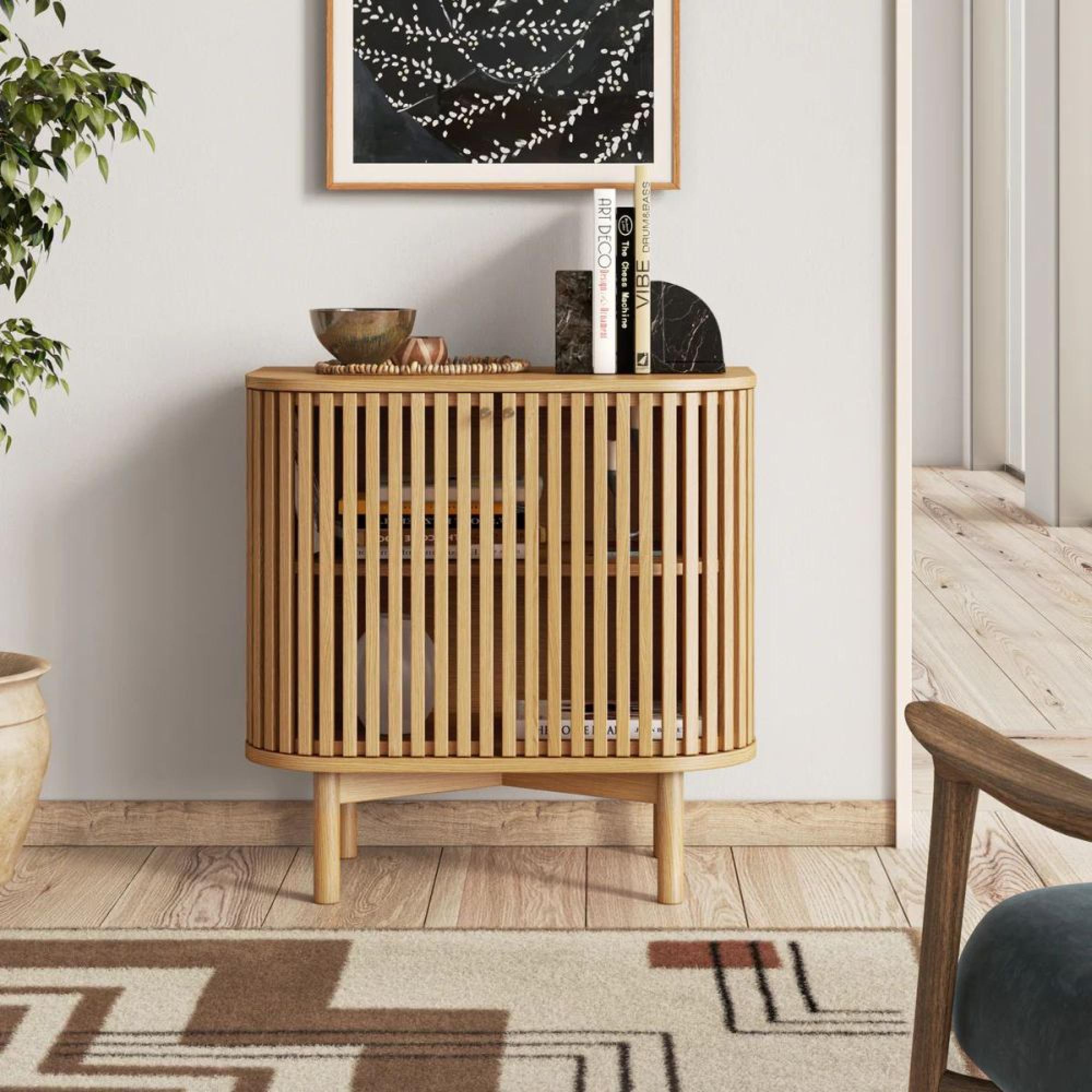 Soho Oak 2 Door Slatted Oval Console Table | Choice Furniture Superstore UK