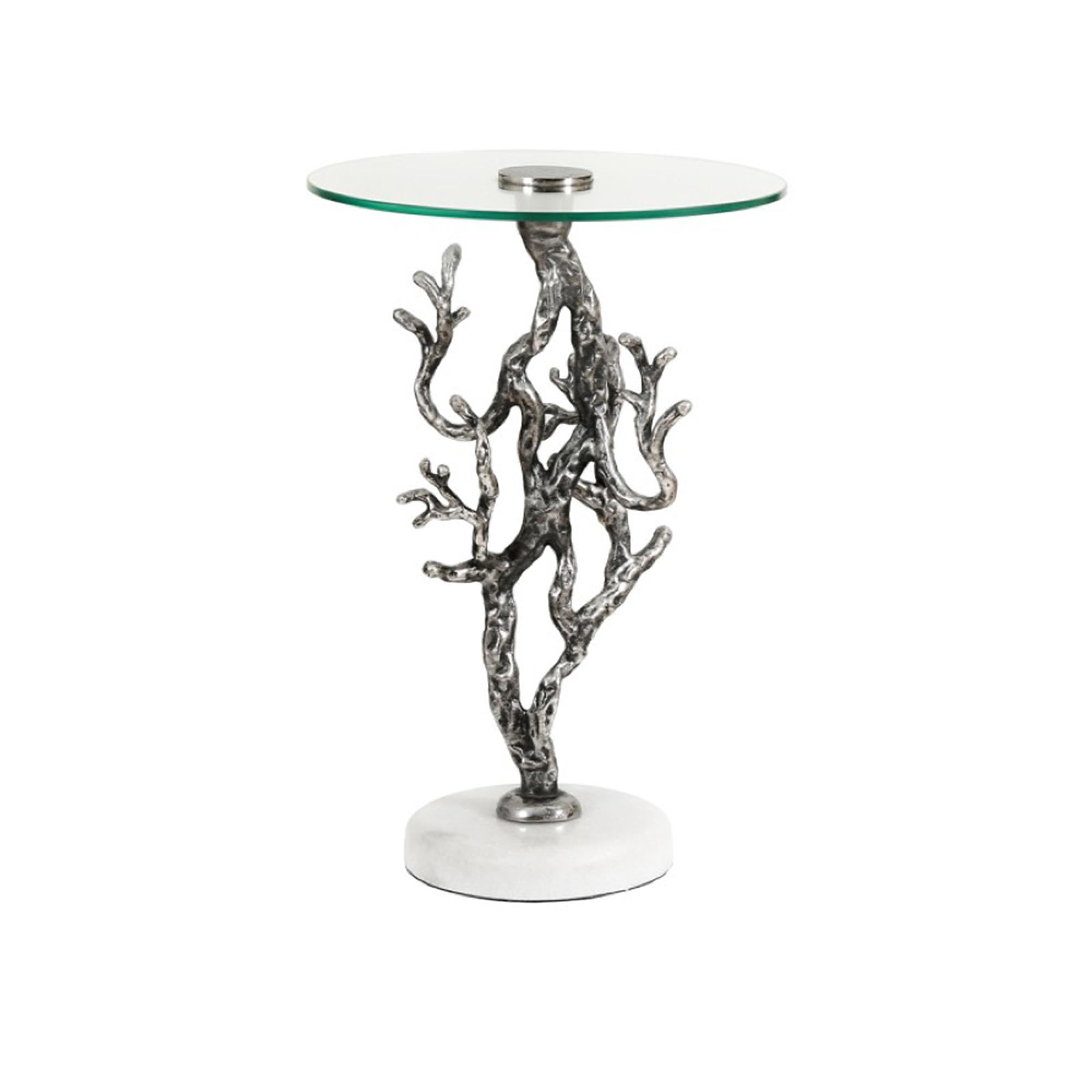Antique Silver Twig Metal and Glass Round Side Table | CFS UK