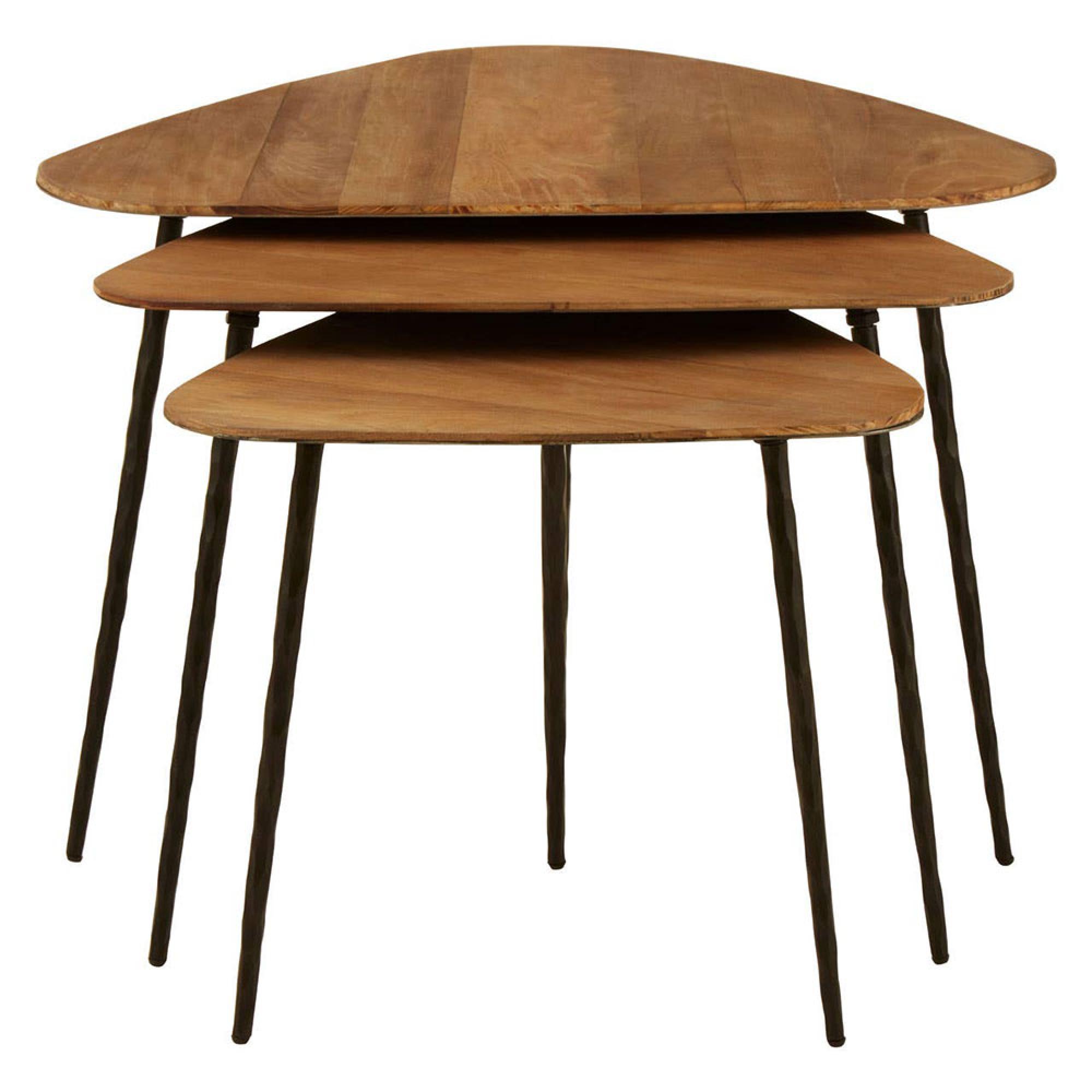 Elmo Elm Wood and Metal Triangular Large Nest of 3 Tables | CFS UK