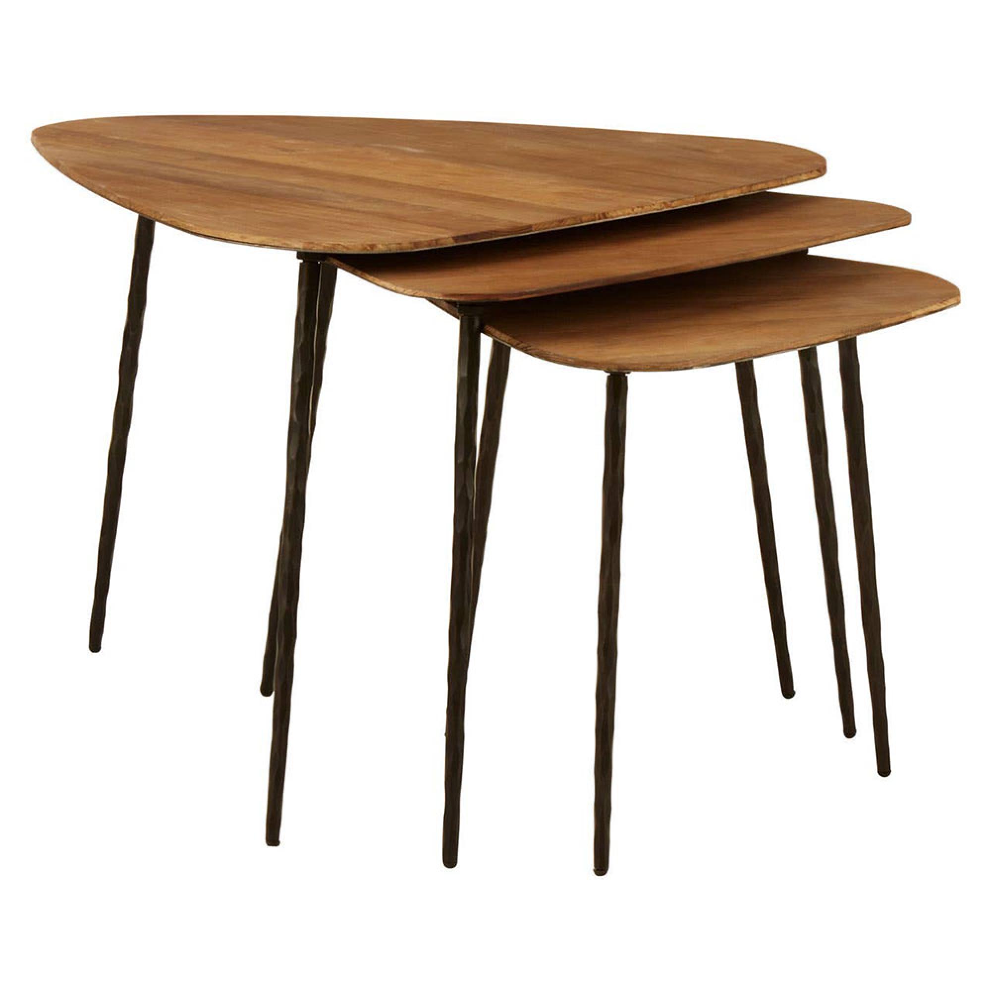 Elmo Elm Wood and Metal Triangular Large Nest of 3 Tables | CFS UK