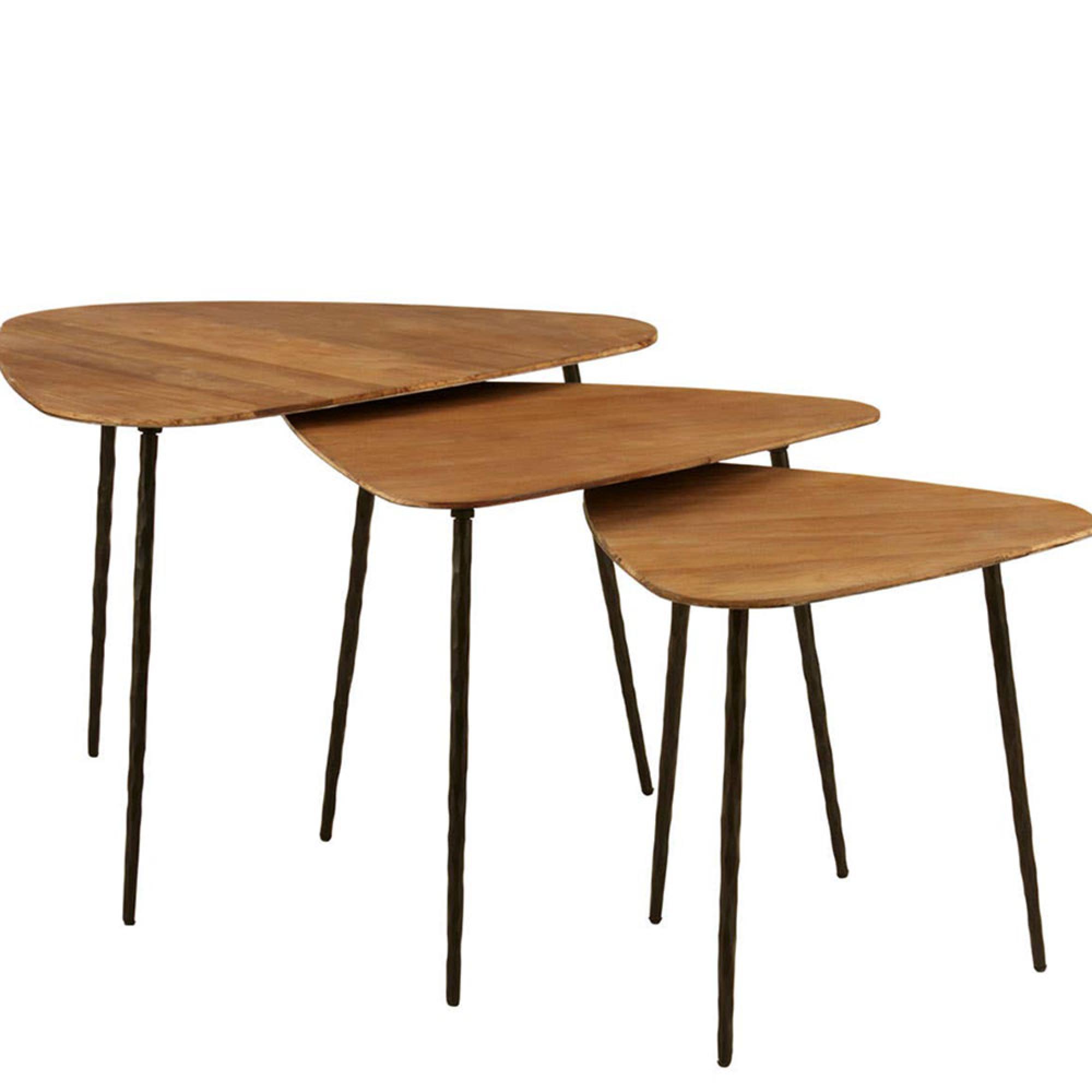 Elmo Elm Wood and Metal Triangular Large Nest of 3 Tables | CFS UK
