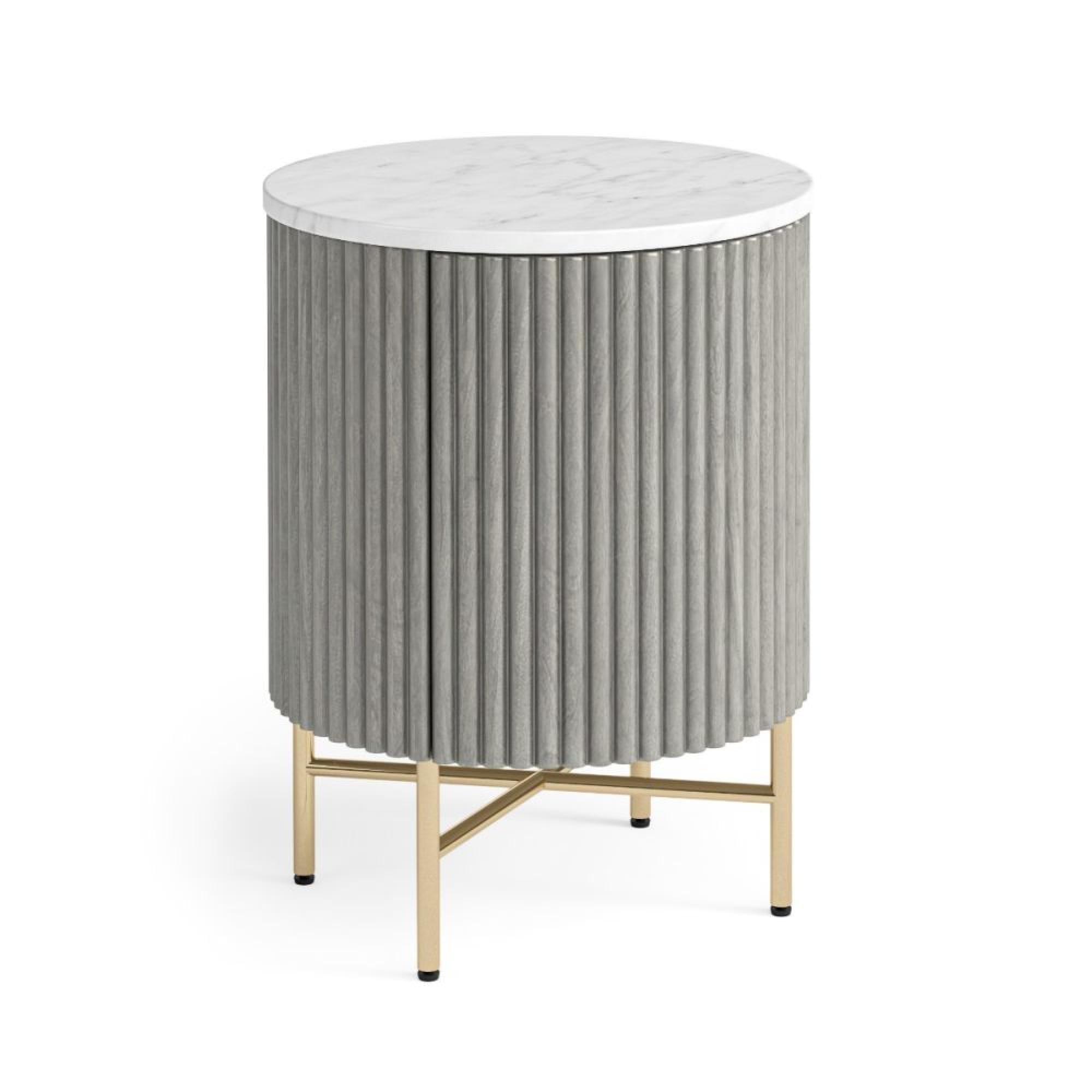Isabella Grey Fluted Round Side Table with White Marble Top | CFS UK