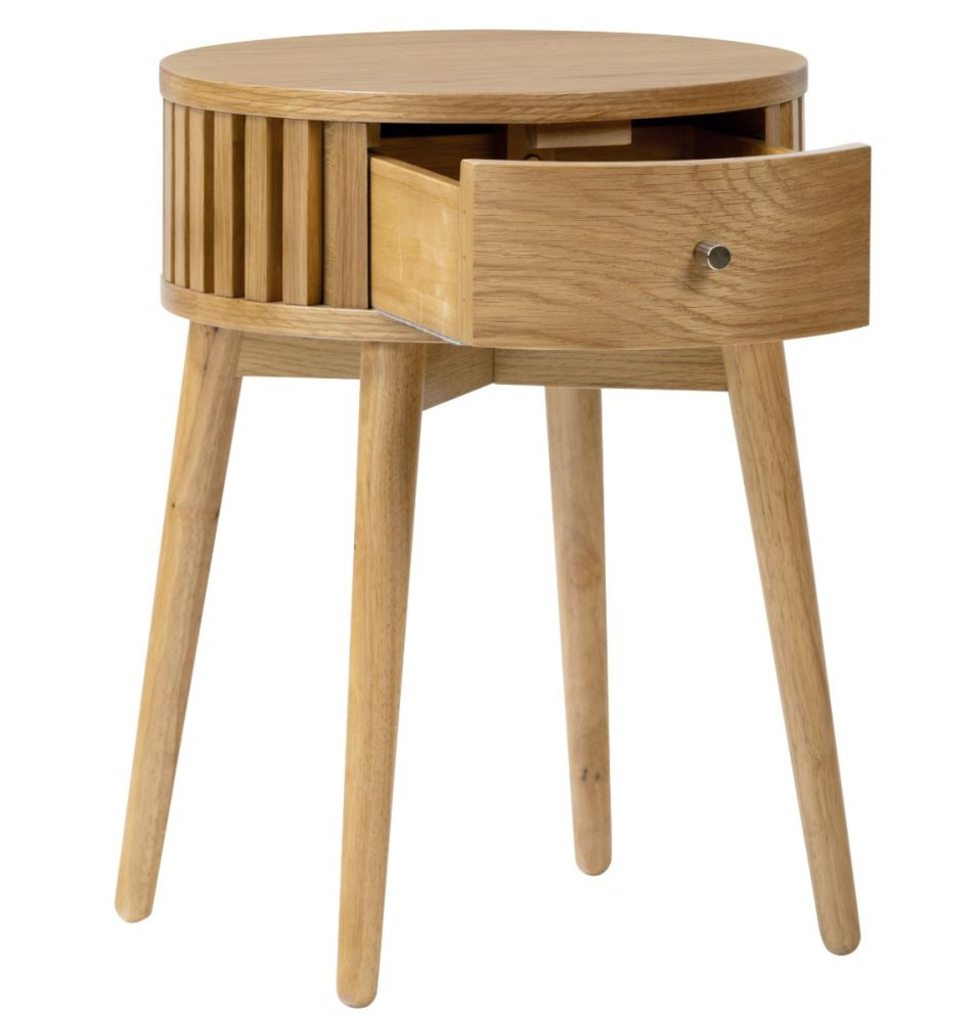 Soho Oak 1 Drawer Slatted Round Side Table | Choice Furniture Superstore UK