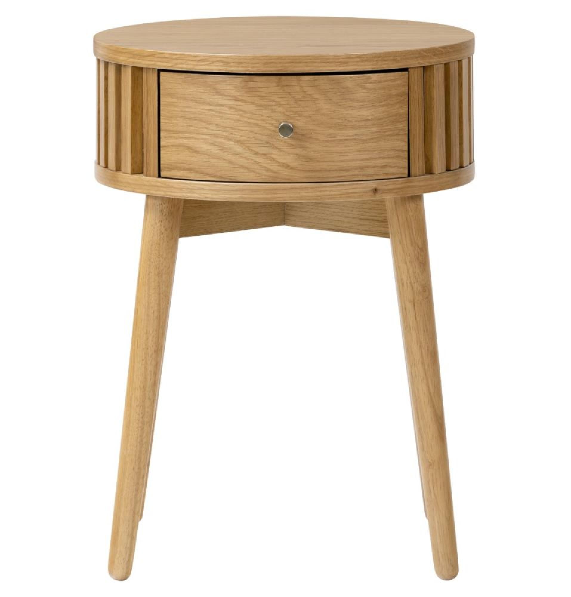 Soho Oak 1 Drawer Slatted Round Side Table | Choice Furniture Superstore UK
