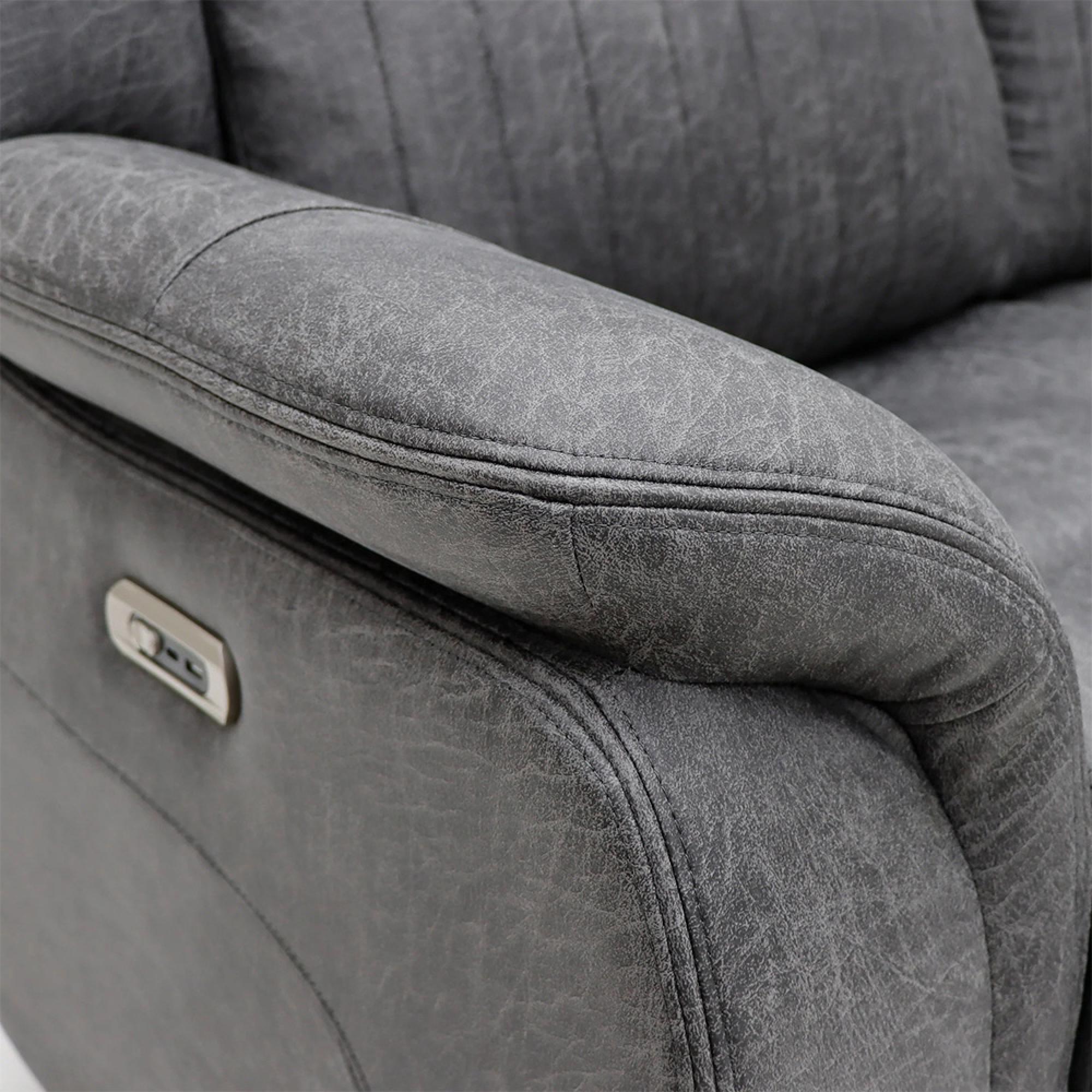 Leon Electric Recliner Sofa - Grey Fabric - 3+2 Seater