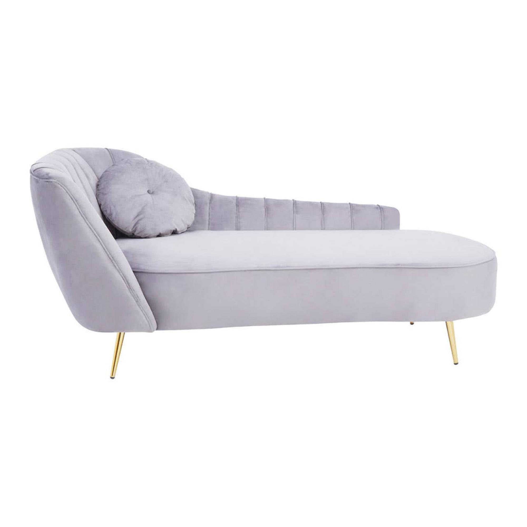 Felizia Grey Velvet Fabric Left Arm Lounge Chaise with Gold Legs | CFS UK