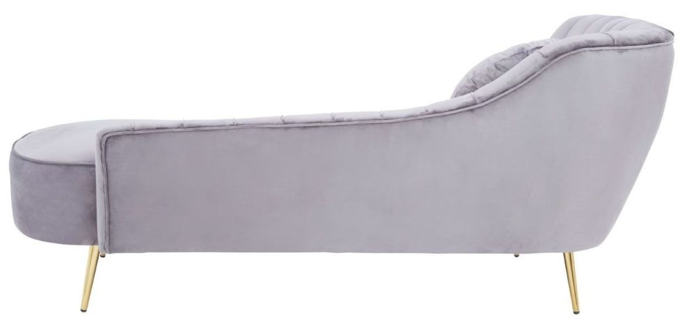 Felizia Grey Velvet Fabric Left Arm Lounge Chaise with Gold Legs | CFS UK