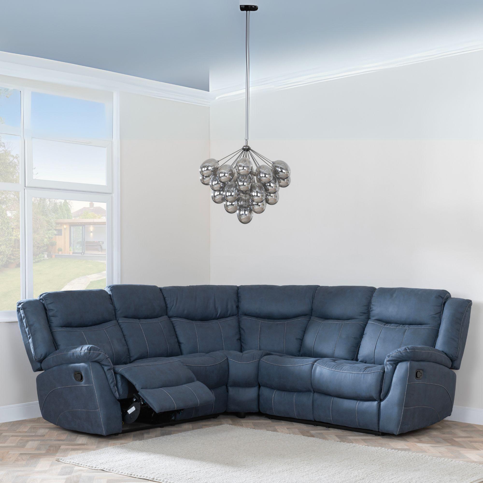 Hilbert Denim Blue Fabric Recliner Corner Sofa | Choice Furniture ...