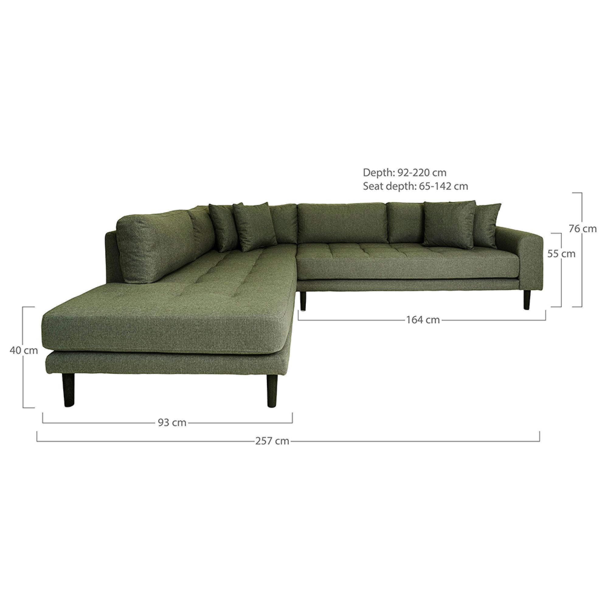 Lido Olive Green Fabric Corner Sofa Open End with Black Legs - LHF | CFS UK