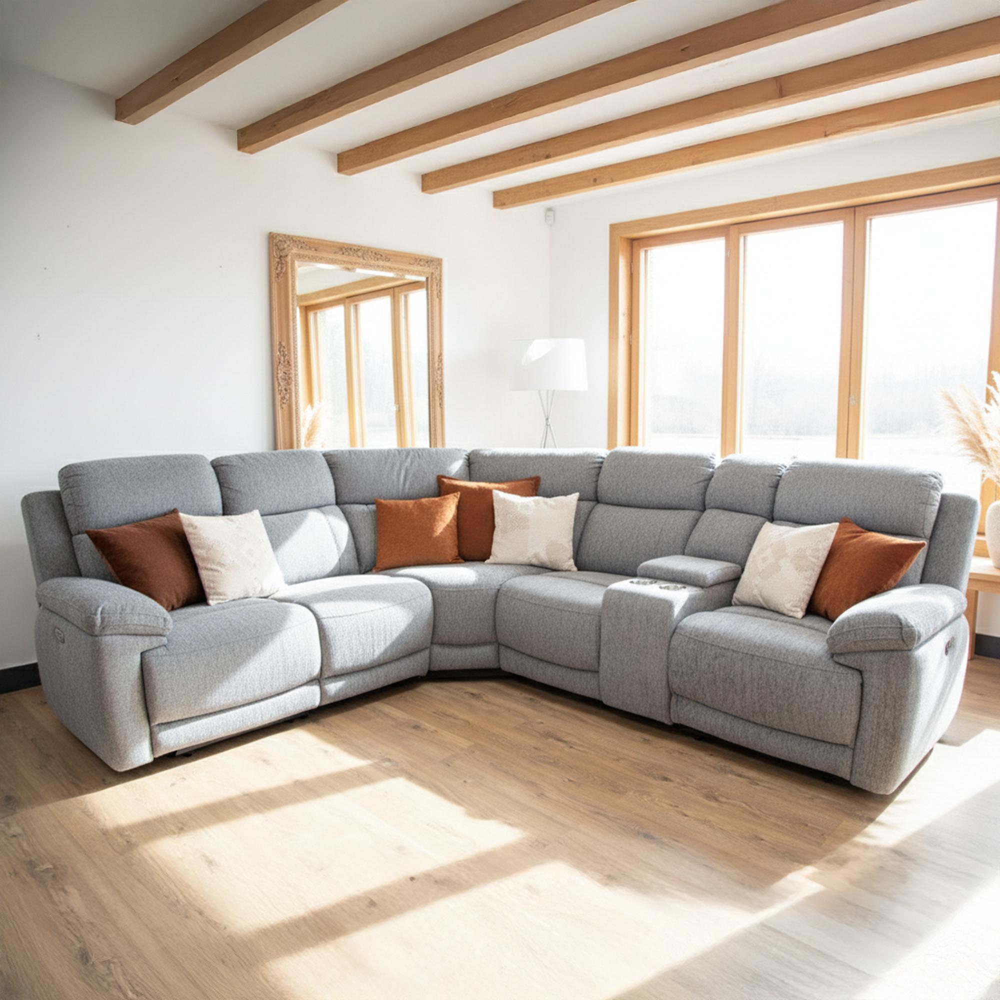 Owen Grey Fabric 2 Seater Electric Recliner Sofa with Console | CFS UK