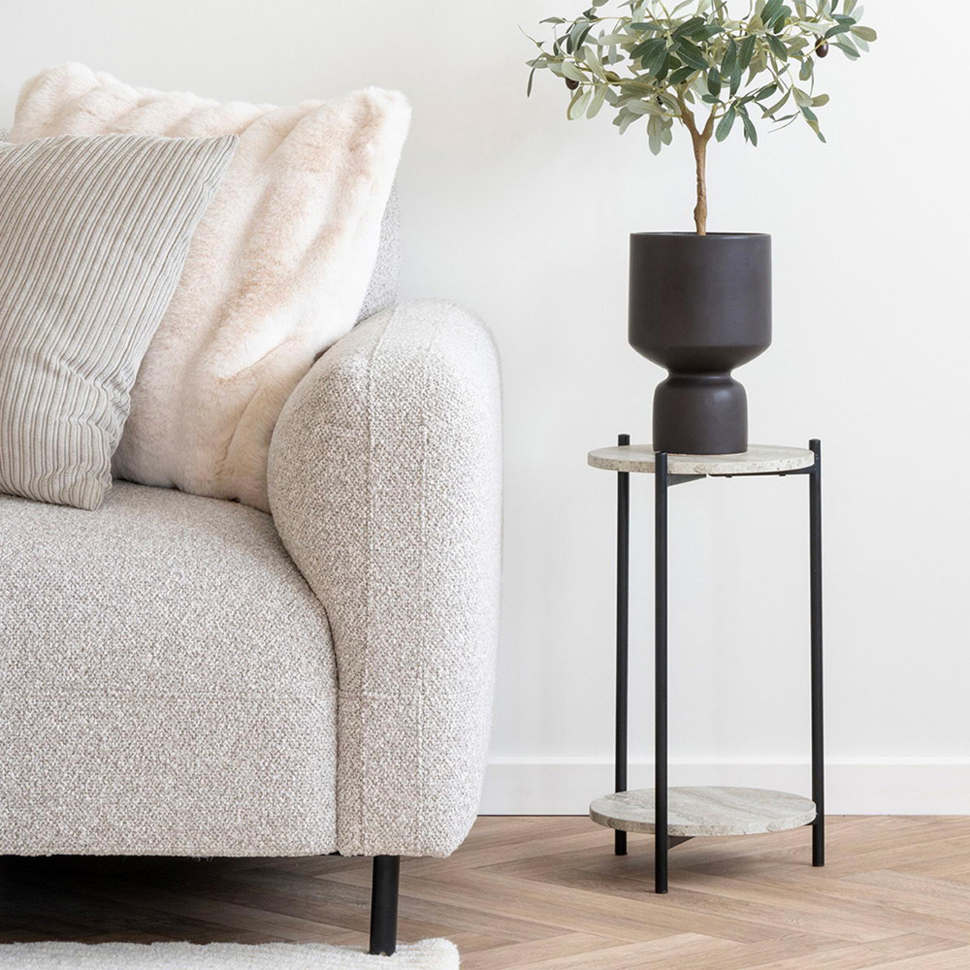 Salvador Light Grey Boucle Fabric Lounge Sofa with Black Legs - LHF ...