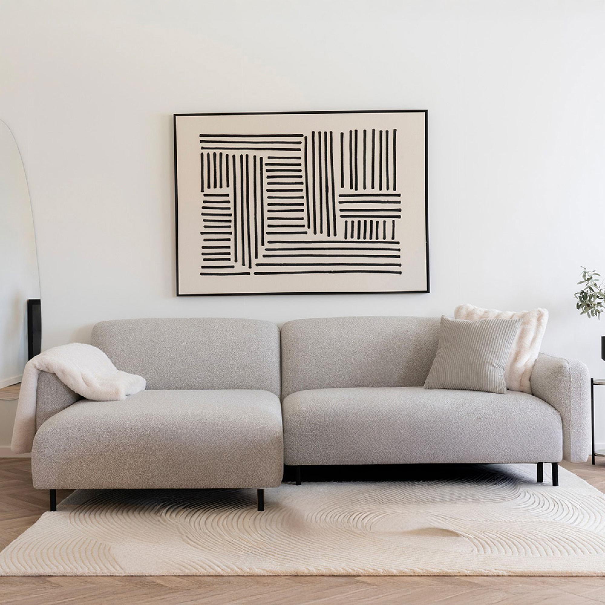 Salvador Light Grey Boucle Fabric Lounge Sofa with Black Legs - LHF ...