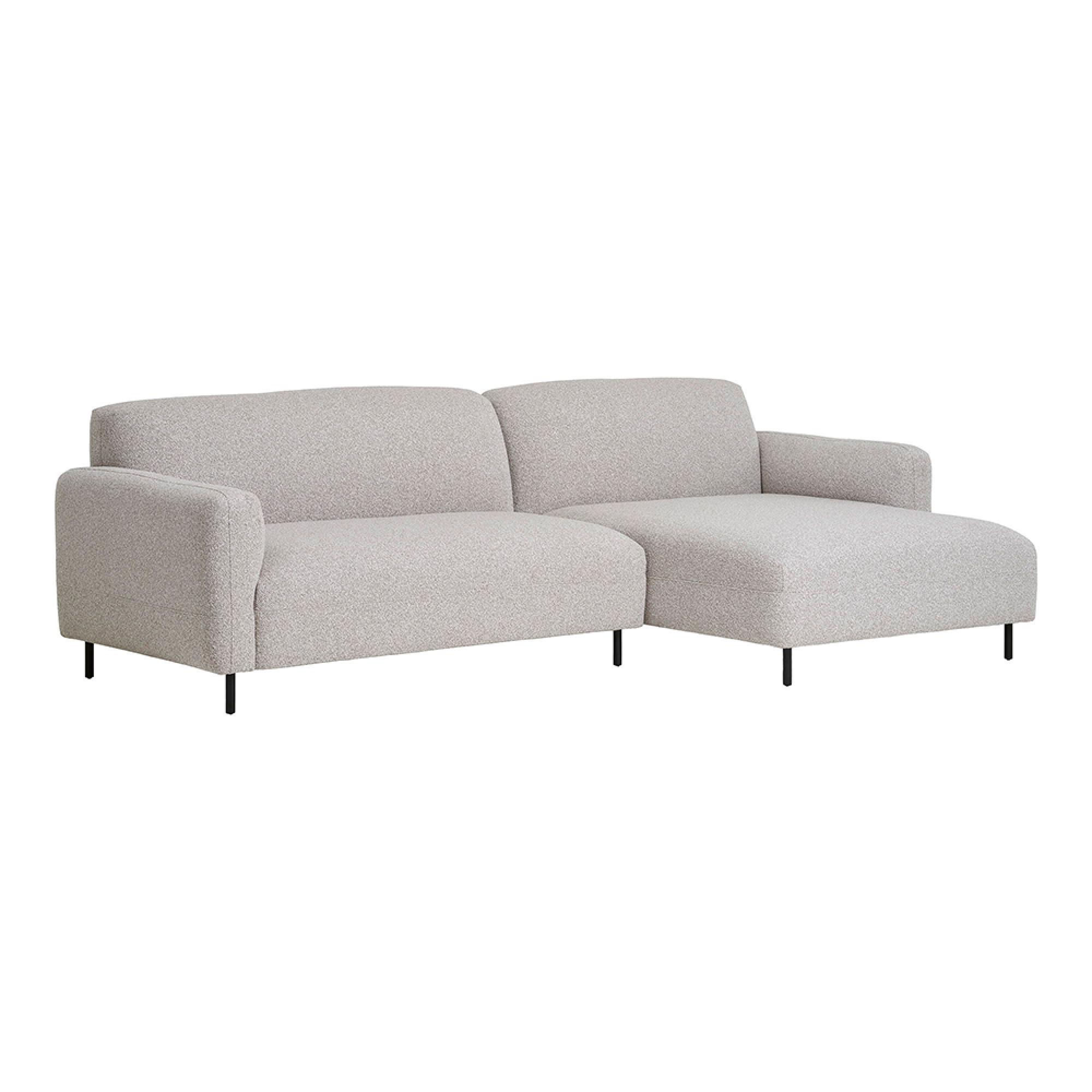 Salvador Light Grey Boucle Fabric Lounge Sofa with Black Legs - RHF ...