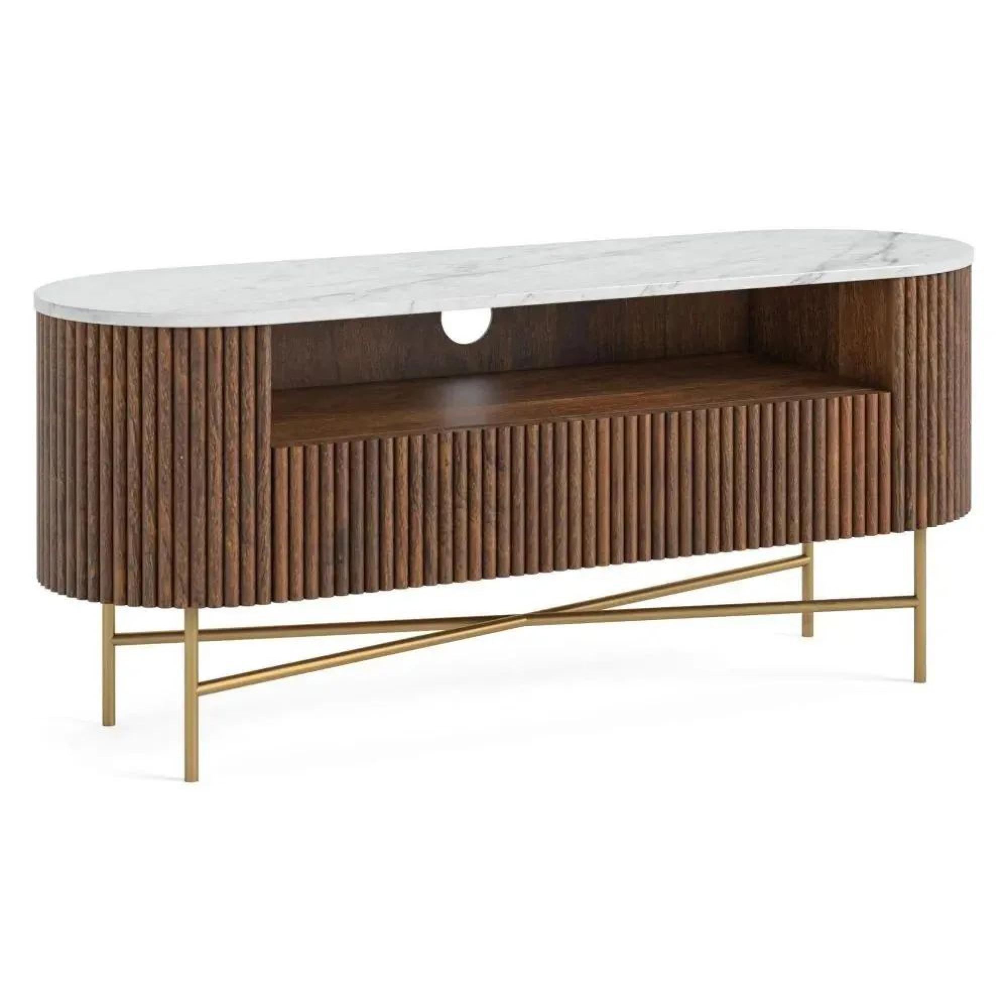 Harvard 120cm Fluted Curved TV Unit with White Marble Top | CFS UK