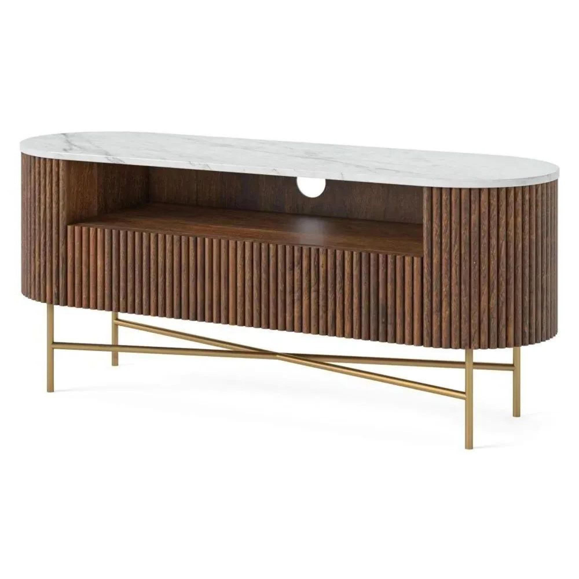 Harvard 120cm Fluted Curved TV Unit with White Marble Top | CFS UK