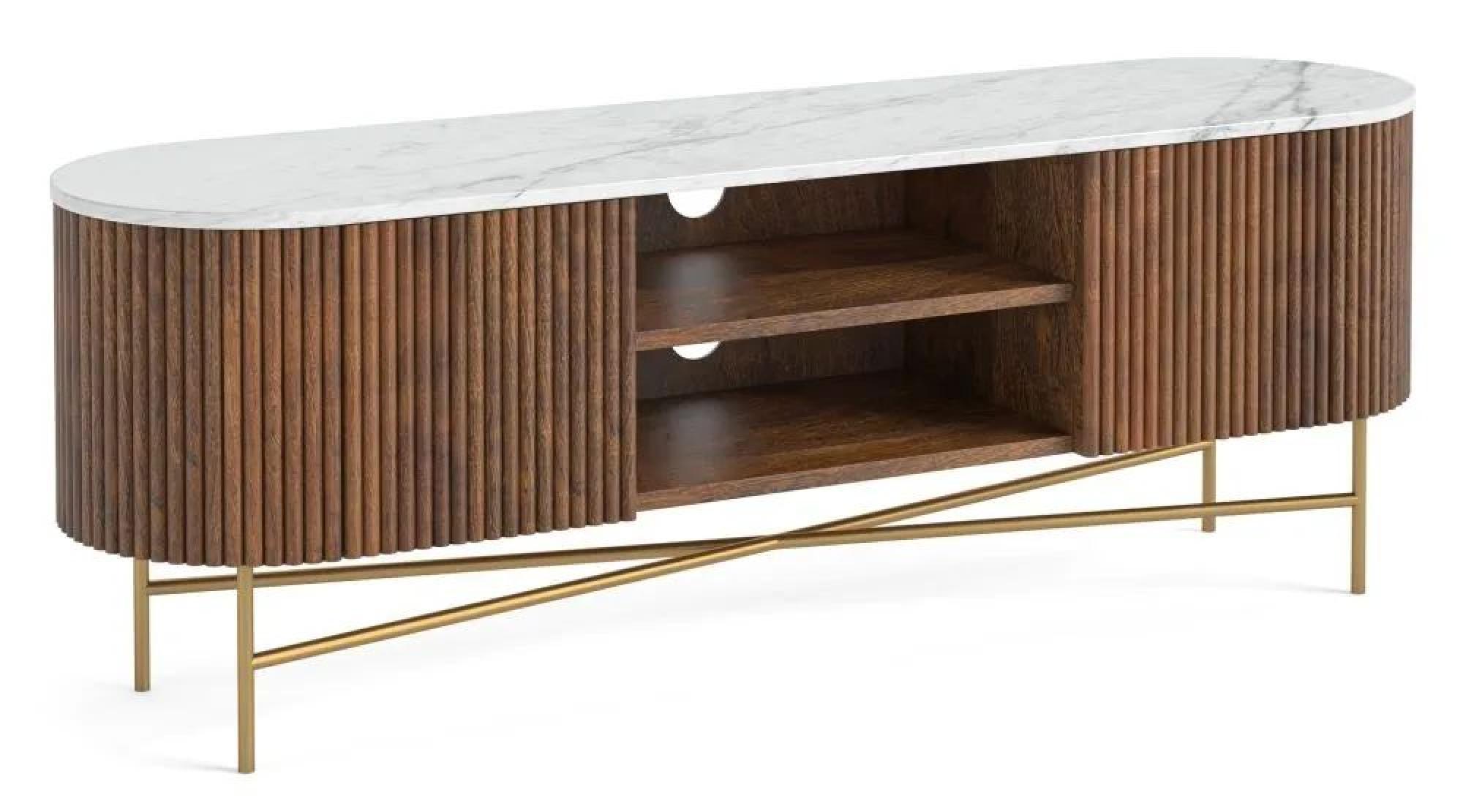 Harvard 120cm Fluted Curved TV Unit with White Marble Top | CFS UK