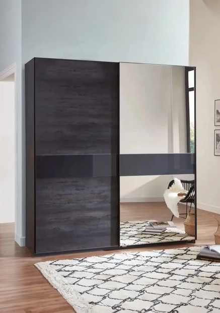 Rauch Miramar Type-4 226cm 2 Door Mirrored Sliding Wardrobe - Silk Grey | CFS UK