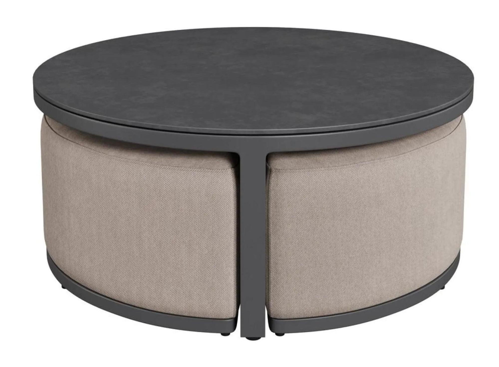 Maze Maze Oatmeal Aluminium Round Coffee Table with Footstools - CFS UK