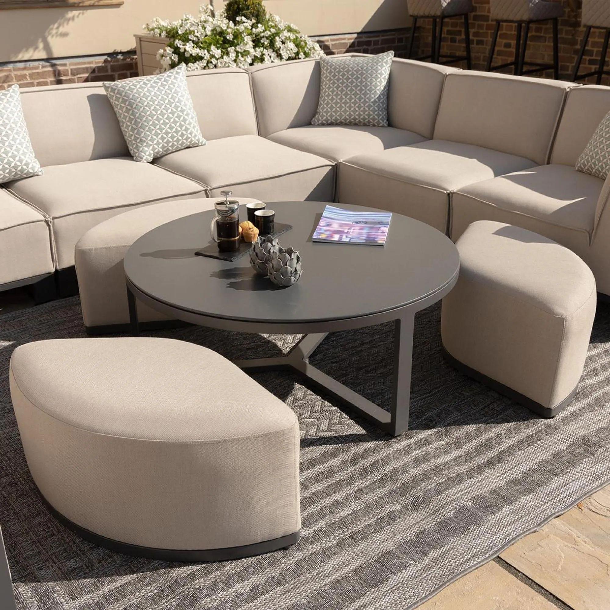 Maze Maze Oatmeal Aluminium Round Coffee Table with Footstools - CFS UK