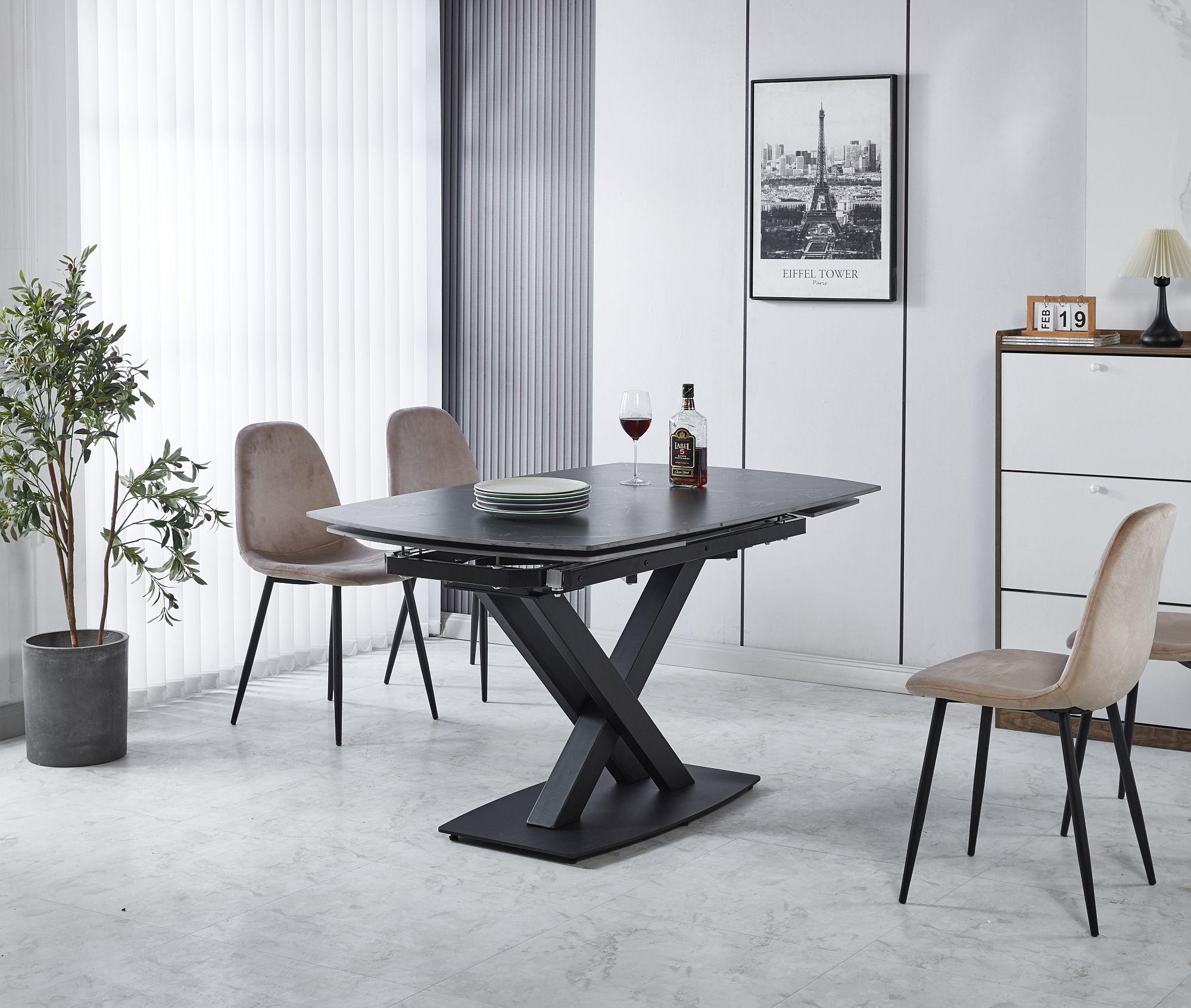 Arctic Black Ceramic Extending Dining Table with Cross Base - 140cm ...