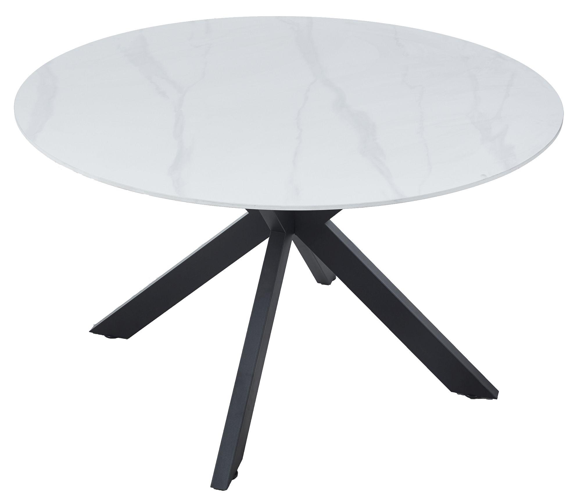 Novara 130cm White Ceramic Round Dining Table with Black Star Base - CFS UK