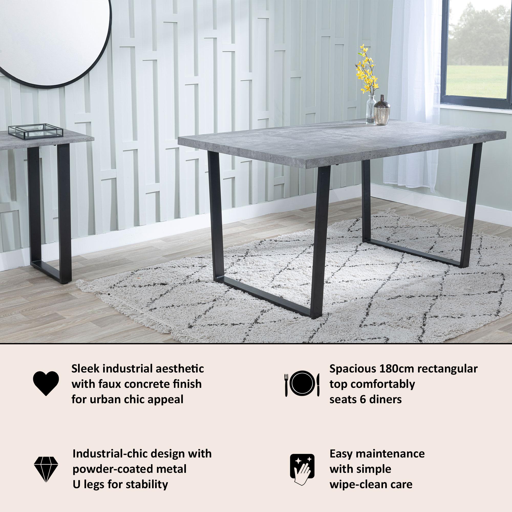 Texas 180cm Grey Faux Concrete Dining Table 6 Seater