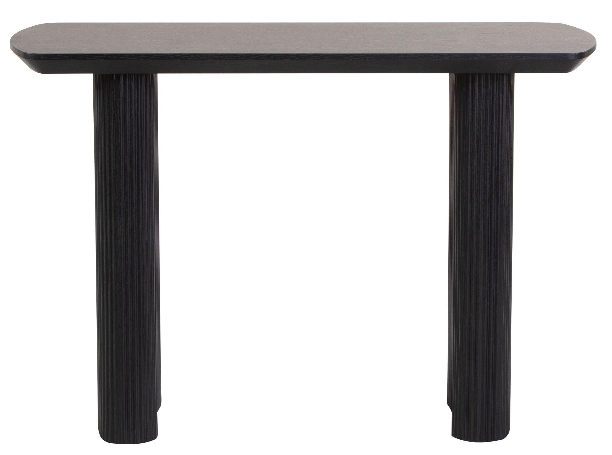 Bern Black Oval Console Table with Fluted Ribbed Double Pedestal Base ...