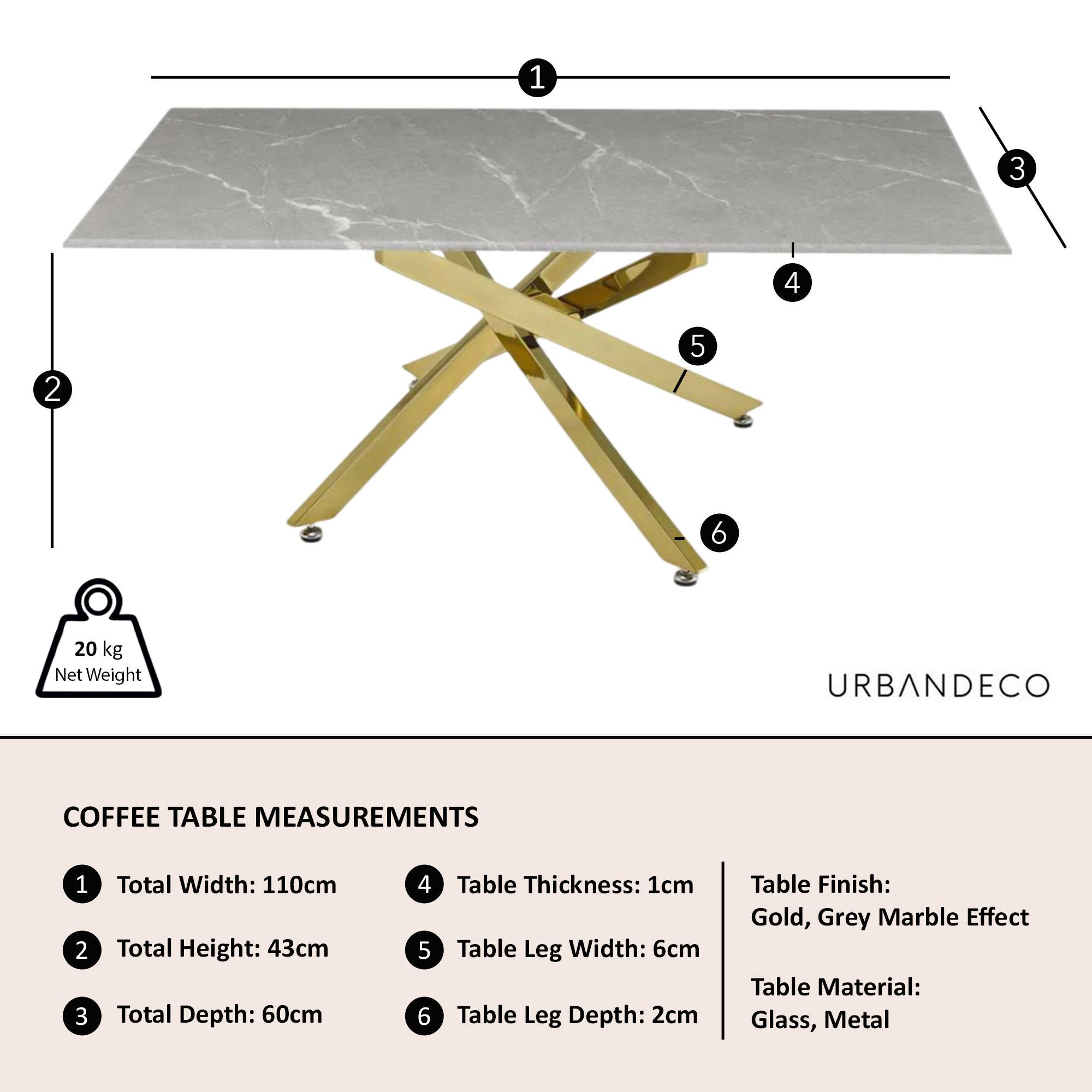 Chopstick Grey Glass Coffee Table with Gold Metal Chopstick Legs - CFS UK