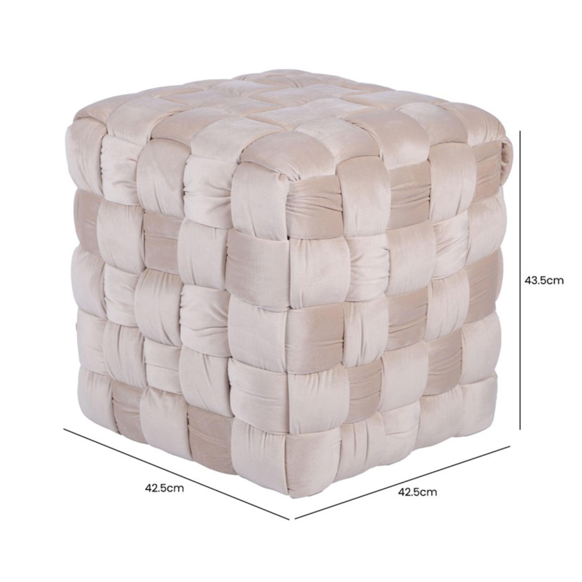 Dark Cream Velvet Fabric Square Ottoman Stool