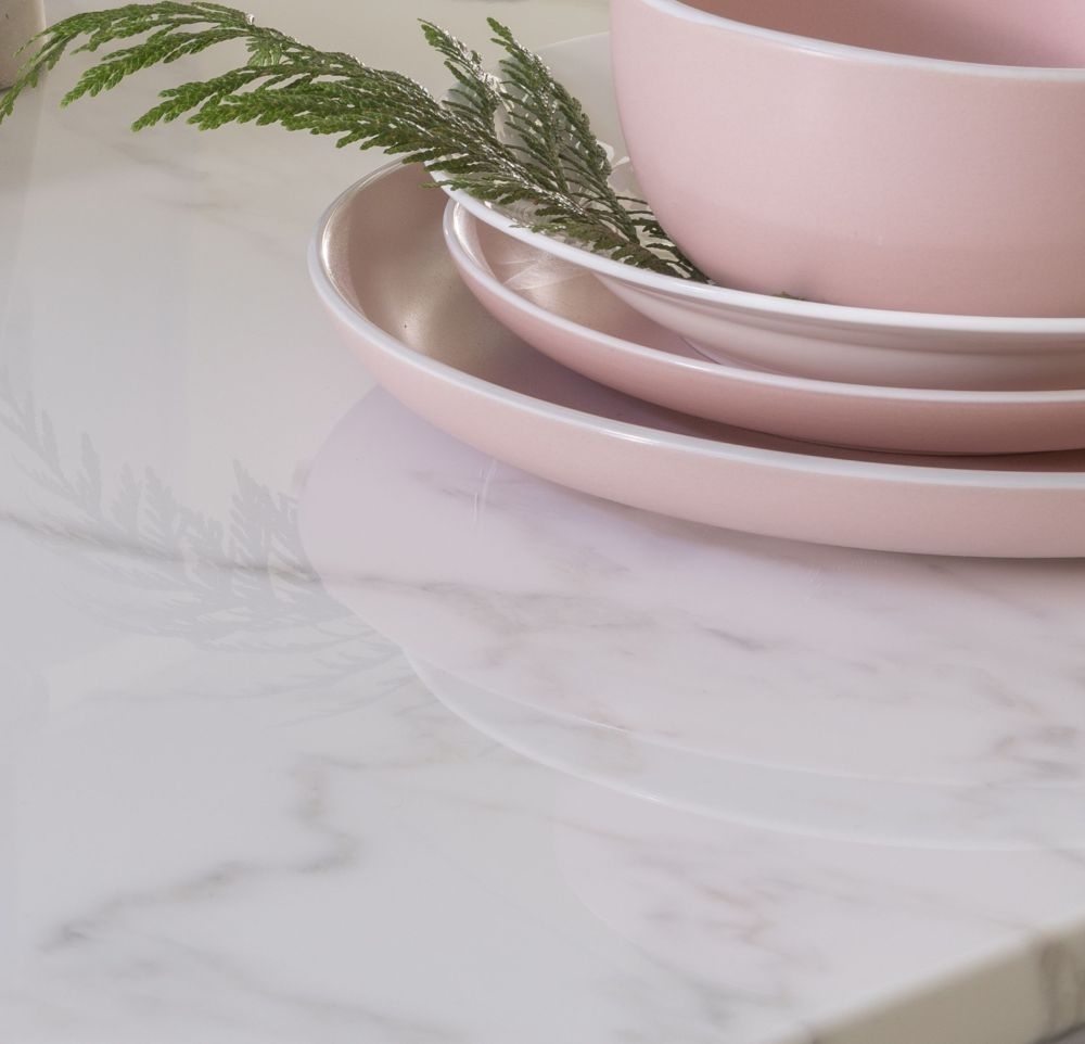 Milan Marble Dining Table, White Rectangular Top with Triangular Pedestal Base - 6 Seater - CFS UK