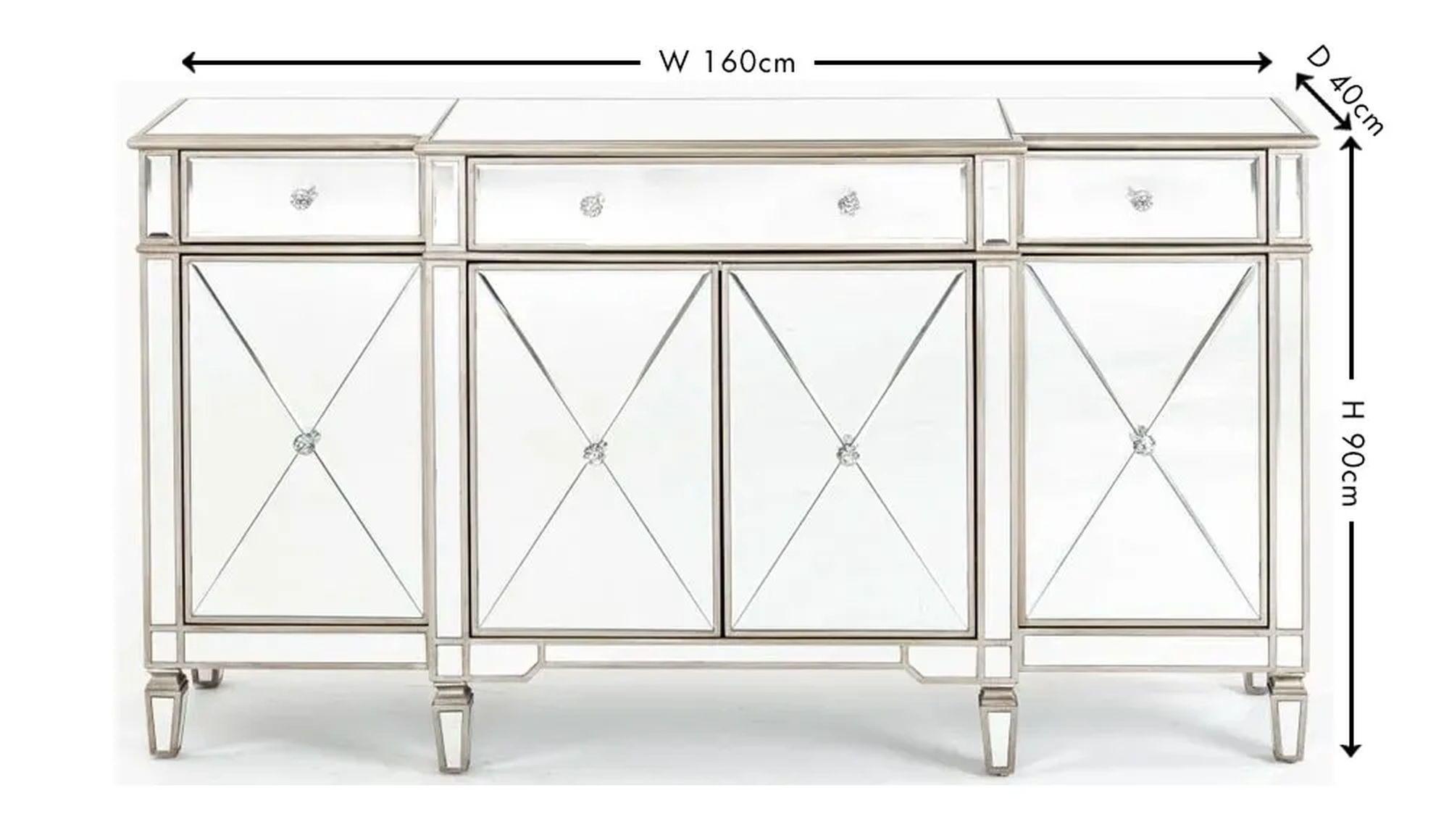 Antoinette Mirrored Champagne Trim Large Sideboard - 3 Doors - CFS UK