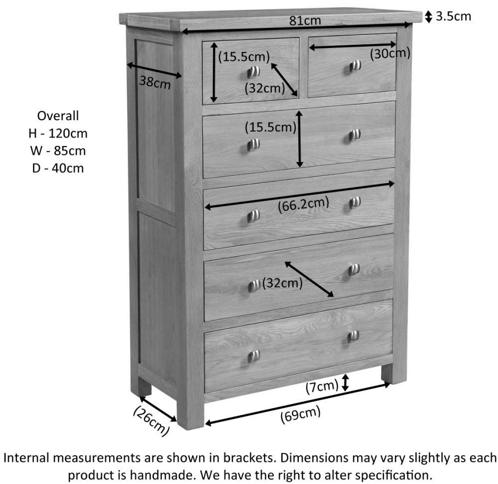 Appleby Oak 2 Over 4 Drawer Chest - CFS UK