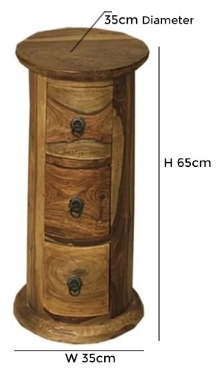 Thacket Sheesham 3 Drawer Round Chest - CFS UK