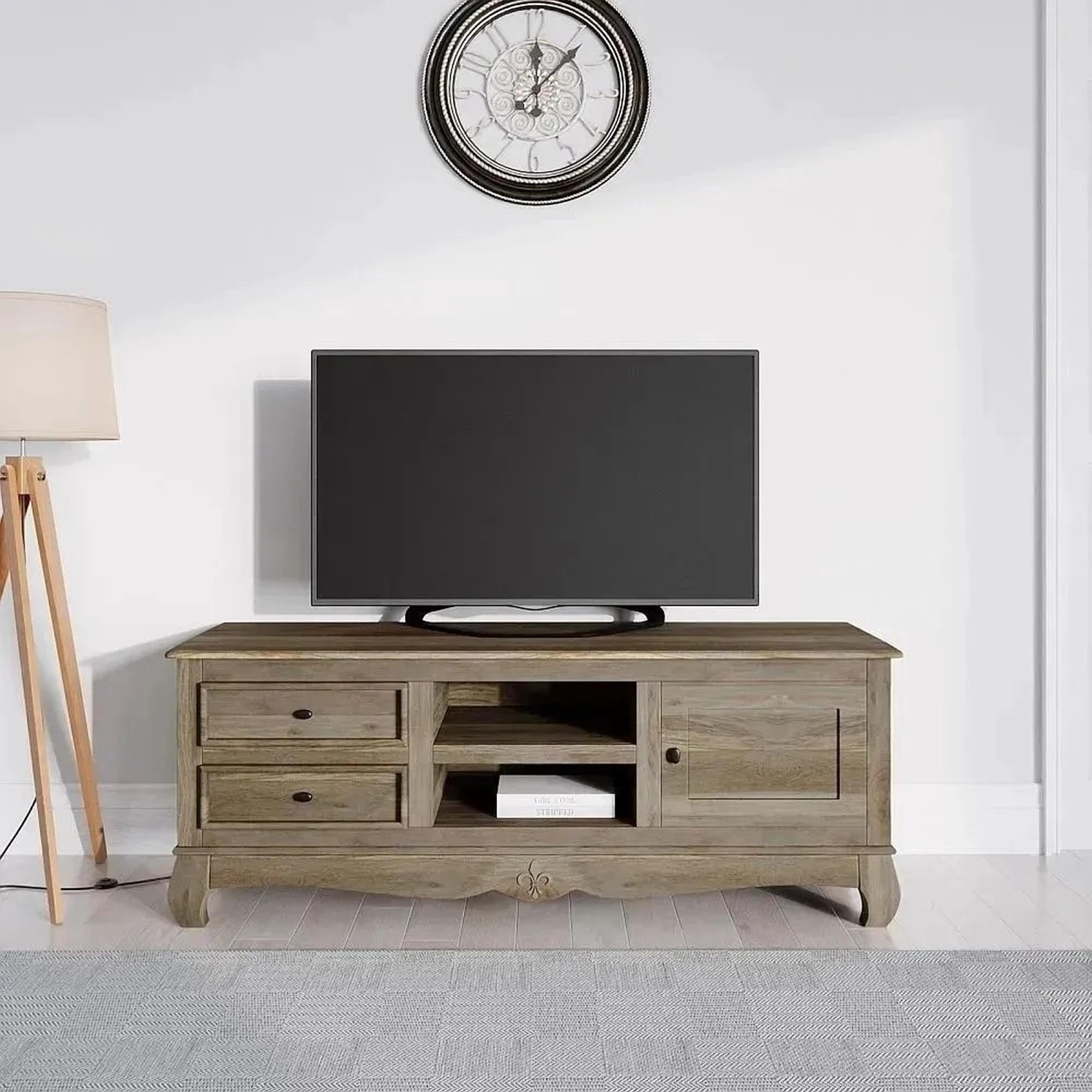 Fleur French Style Washed Grey TV Unit - Made in Solid Rustic Mango ...