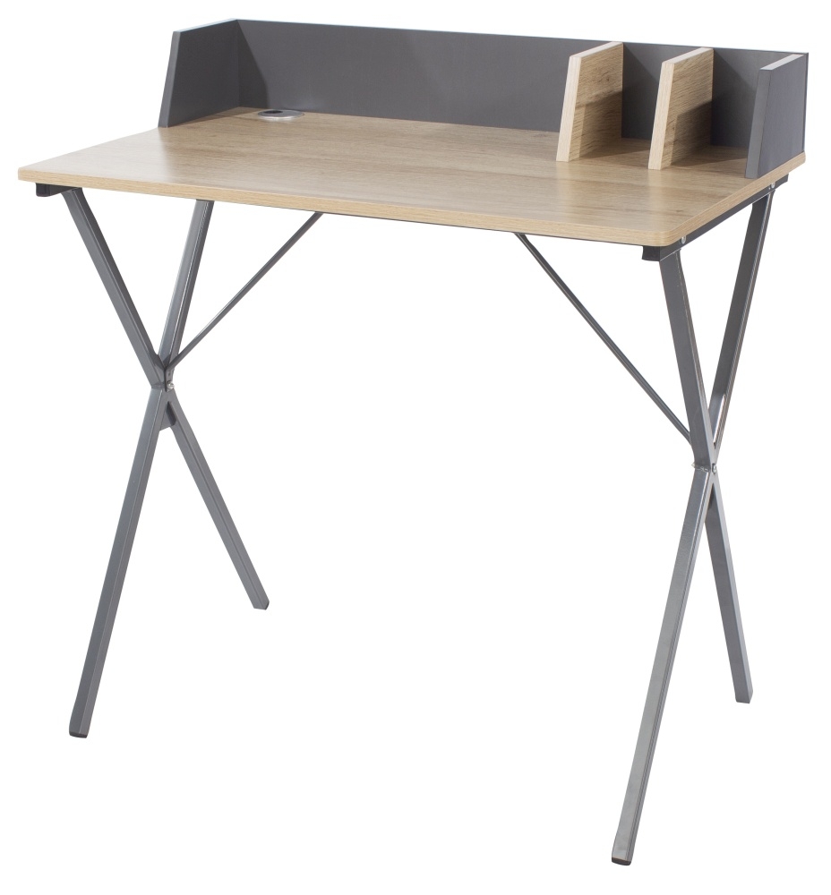 Buy Lyon Oak Study Desk with X Metal Legs The Furnshop