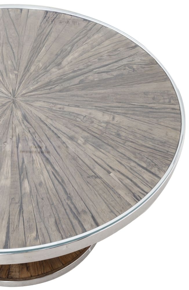 Clearance - Railway Sleeper Coffee Table with Glass Top, Round Column ...