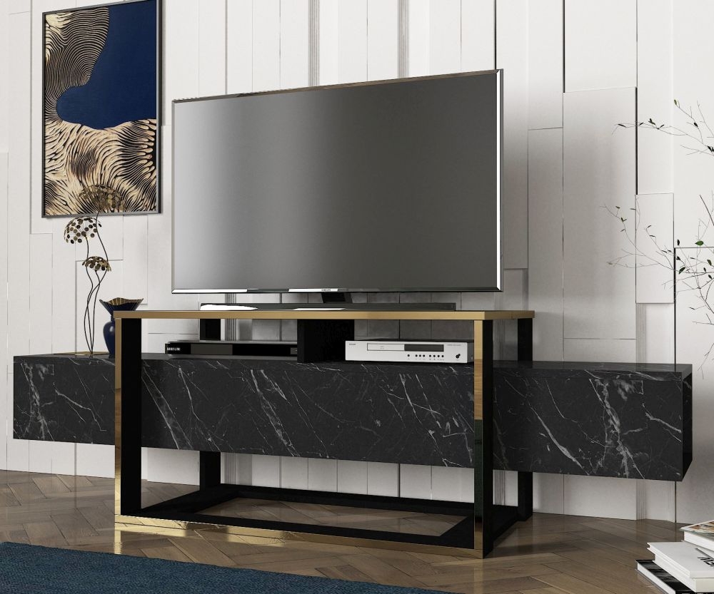 Clearance - Weldona Black Marble Effect TV Unit