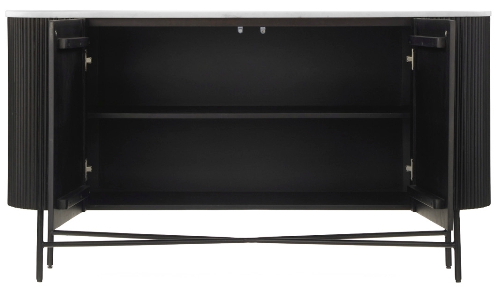 Lucas Black Fluted Wood and Marble Top Large Curved Large Sideboard ...