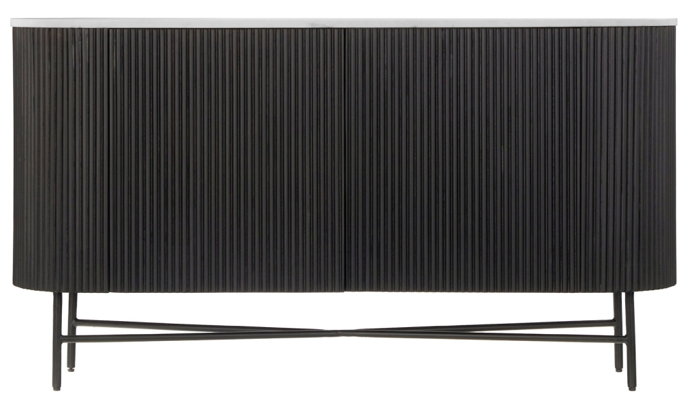 Lucas Black Fluted Wood and Marble Top Large Curved Large Sideboard ...