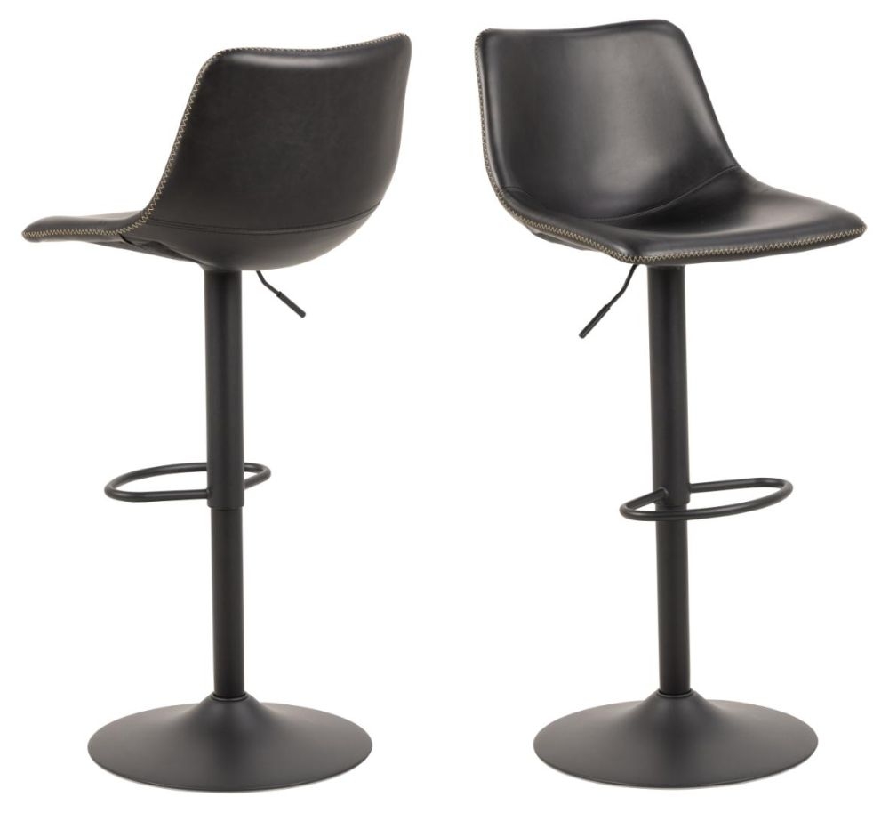 Set of 2 Ingenio Black Faux Leather Gas Lift Bar Stool