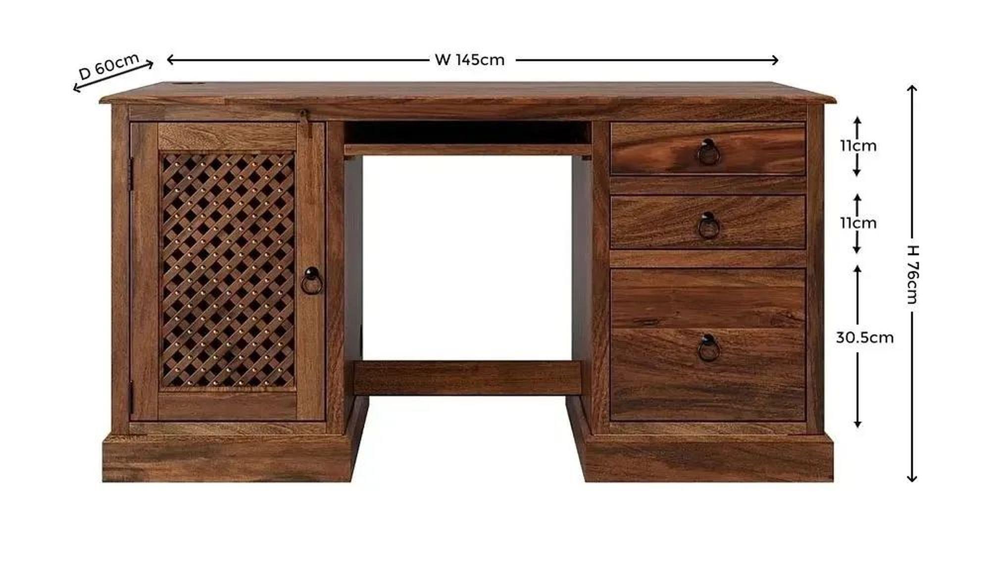 Maharani Sheesham Computer Desk, Indian Wood, Double Pedestal, Lattice ...