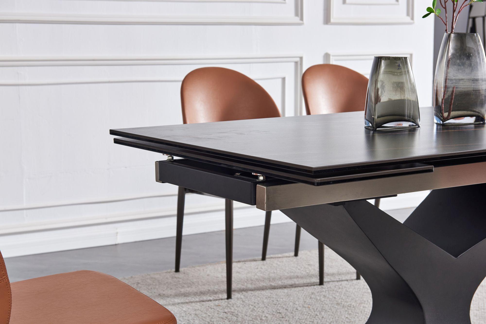 Arctic Black Ceramic Extending Dining Table with Black Pedastal Base ...